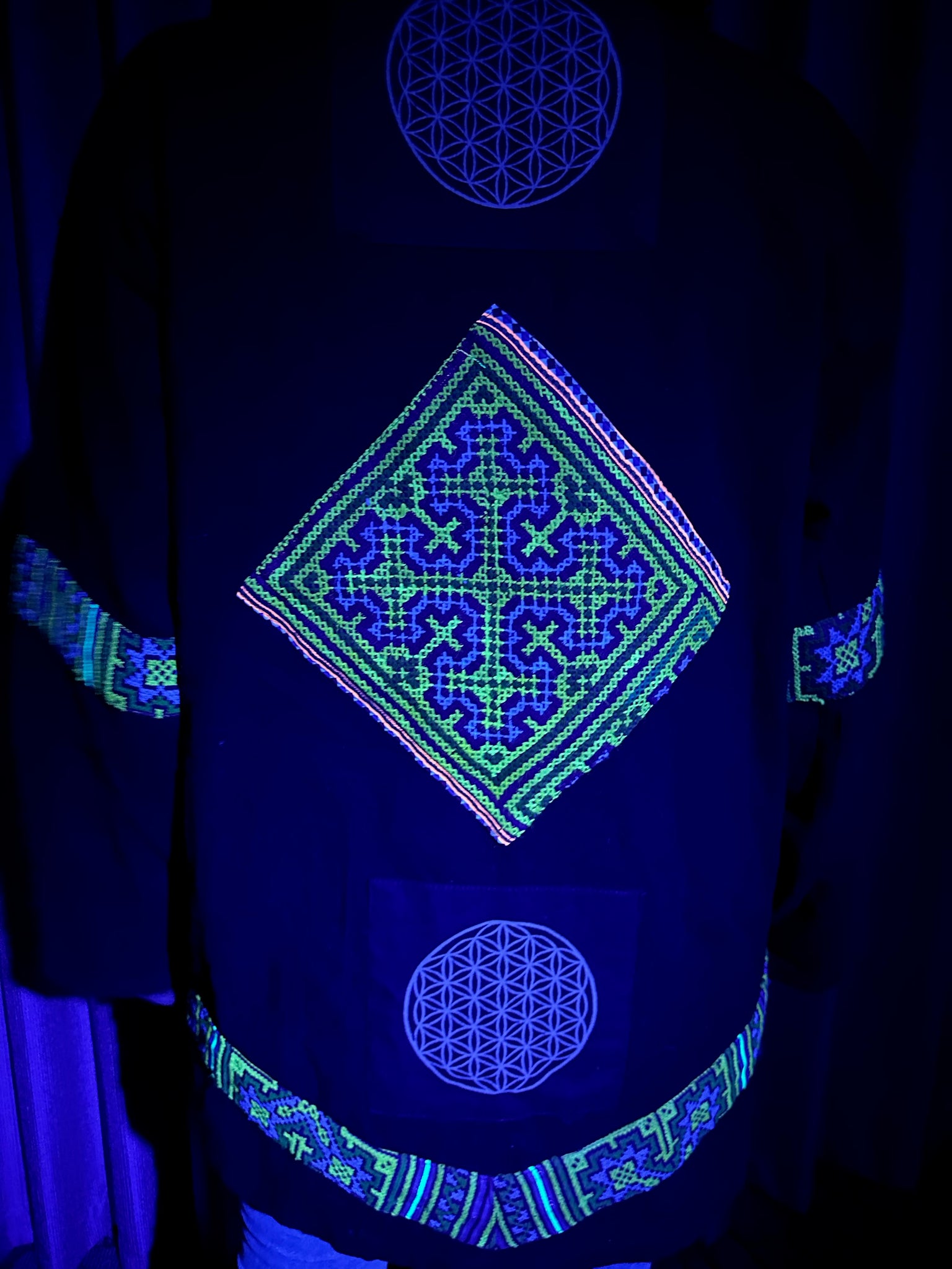 Tribal Flower of Life Jacket with a back patch in Black – The High Thai